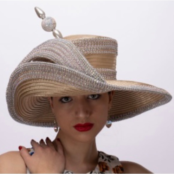 Accessories | Gold Wide Brim Derby Church Tea Mothers Day Event Hat ...